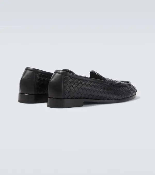 Bottega Veneta Silenzio Intrecciato Leather Loafers - Black