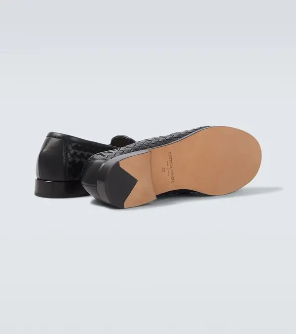 Bottega Veneta Silenzio Intrecciato Leather Loafers - Black