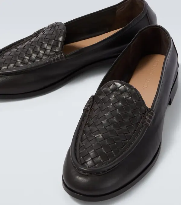 Bottega Veneta Silenzio Intrecciato Leather Loafers - Brown