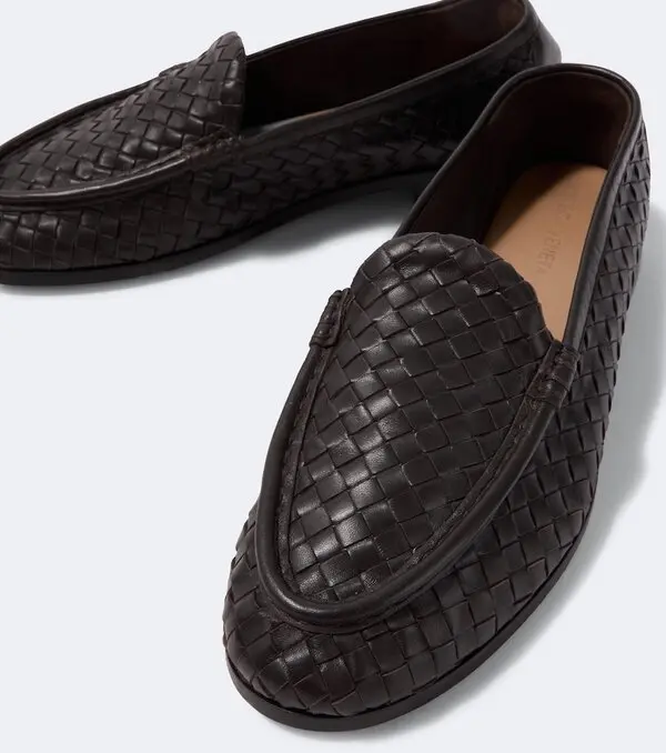 Bottega Veneta Silenzio Intrecciato Leather Loafers - Brown