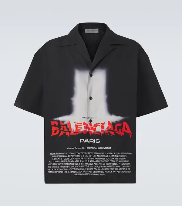 Balenciaga Printed Cotton Bowling Shirt - Black