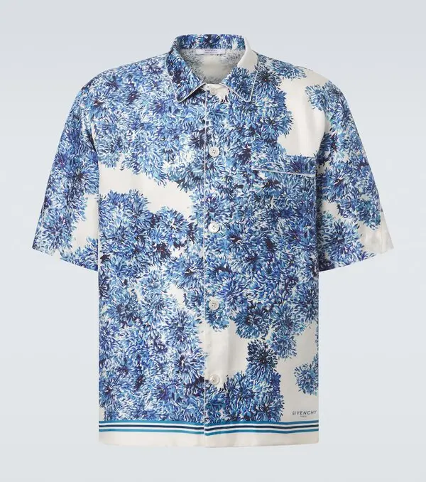 Givenchy Couture Seam Silk Twill Bowling Shirt - Blue