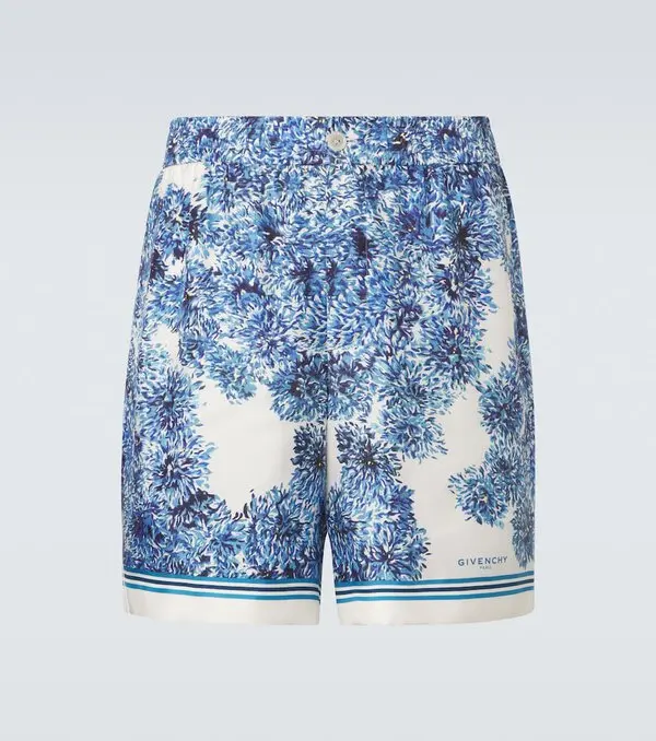 Givenchy Couture Seam Printed Silk Twill Shorts - Blue