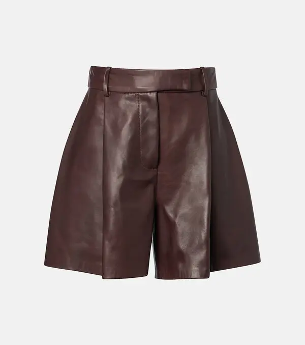Nour Hammour Jonah Pleated Leather Shorts - Brown