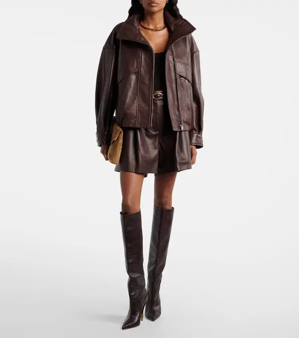 Nour Hammour Jonah Pleated Leather Shorts