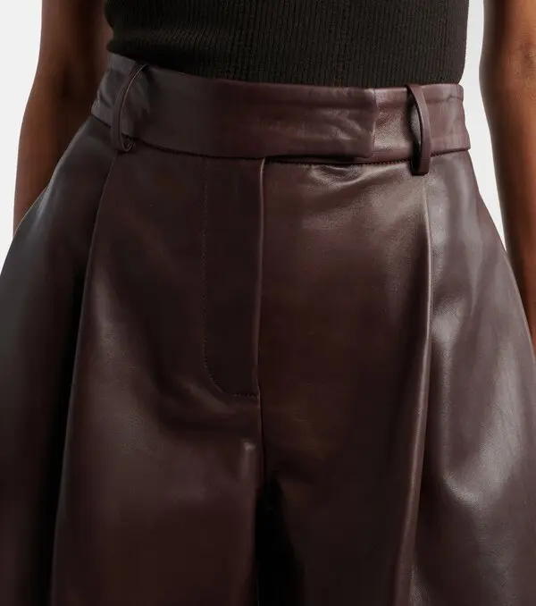 Nour Hammour Jonah Pleated Leather Shorts