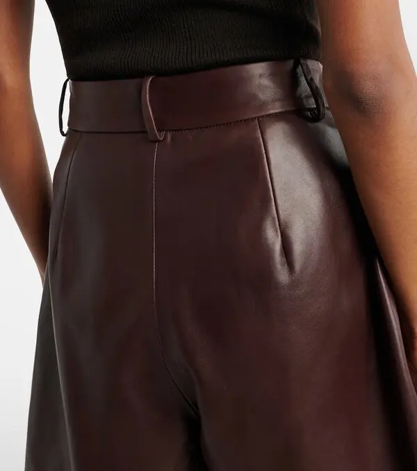 Nour Hammour Jonah Pleated Leather Shorts