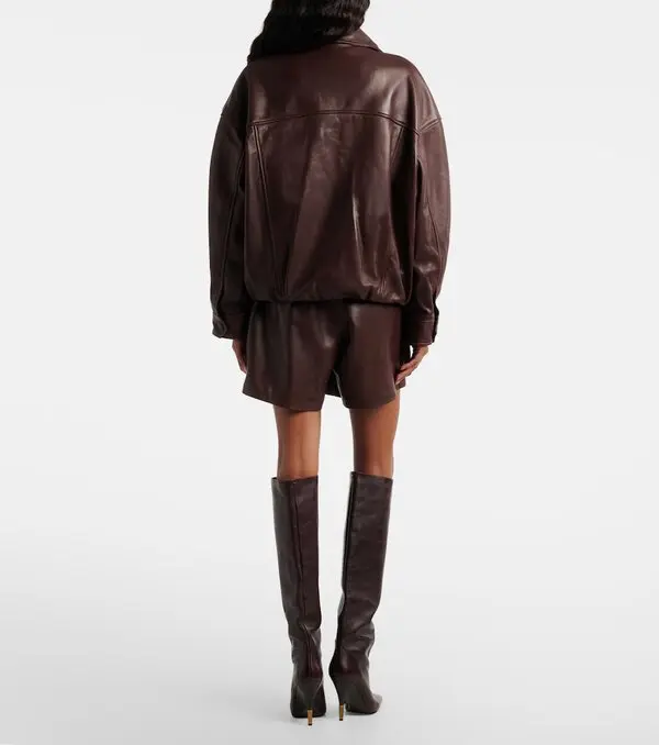 Nour Hammour Jonah Pleated Leather Shorts