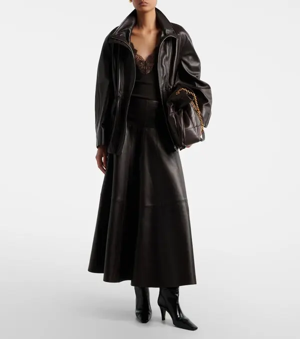 Nour Hammour Daria Leather Midi Skirt