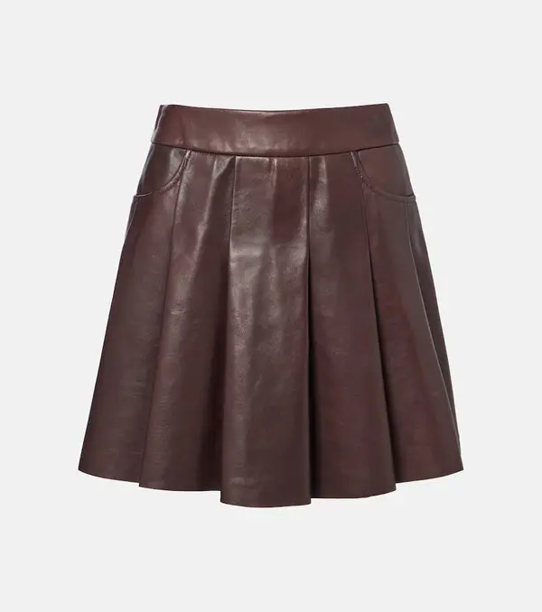 Nour Hammour Pleated Leather Miniskirt - Brown