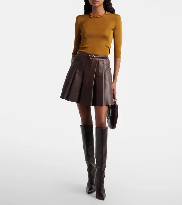 Nour Hammour Pleated Leather Miniskirt