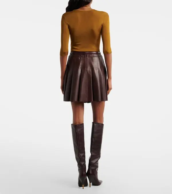Nour Hammour Pleated Leather Miniskirt
