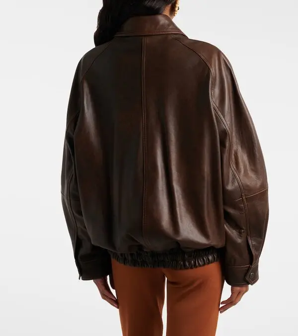 Nour Hammour Leather Bomber Jacket