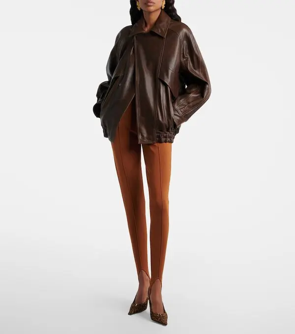 Nour Hammour Leather Bomber Jacket