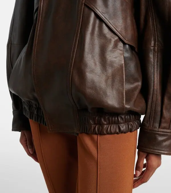 Nour Hammour Leather Bomber Jacket