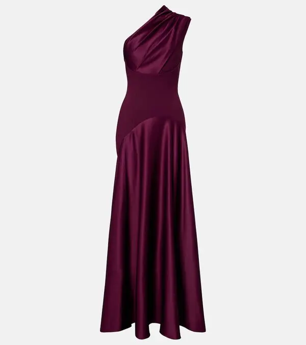 Solace London Gabriela Draped One-shoulder Satin Gown - Burgundy