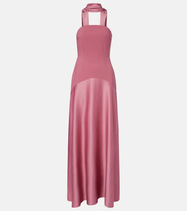 Solace London Mae Satin-paneled Bustier Gown - Pink