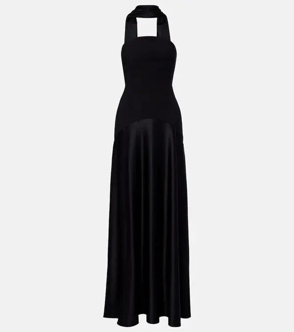Solace London Mae Satin-paneled Bustier Gown - Black
