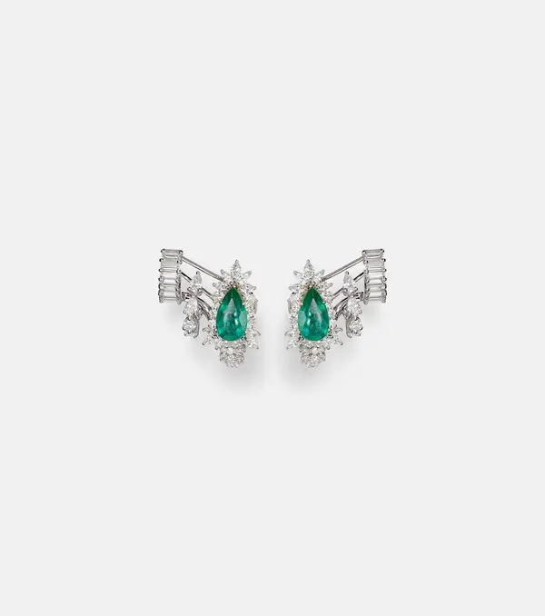 Yeprem Reign Supreme 18kt Yellow And White Earrings With Diamonds And Emerald - Gold