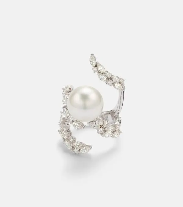 Yeprem Pearlescent 18kt White Gold Ring With Freshwater Pearl And Diamonds - Silver