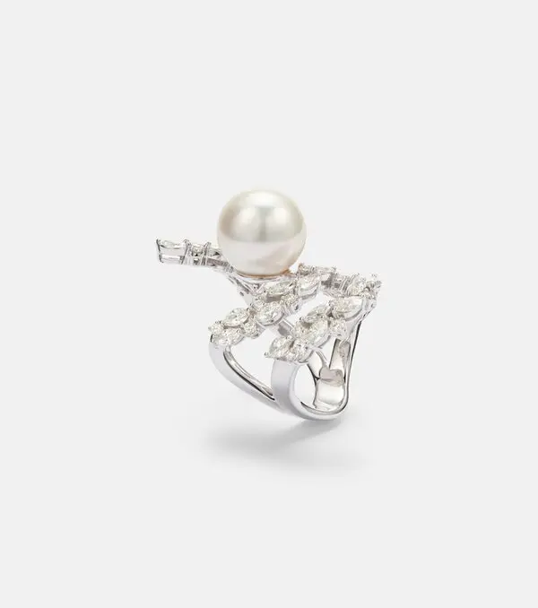 Yeprem 18kt White Gold Ring With Freshwater Pearl And Diamonds
