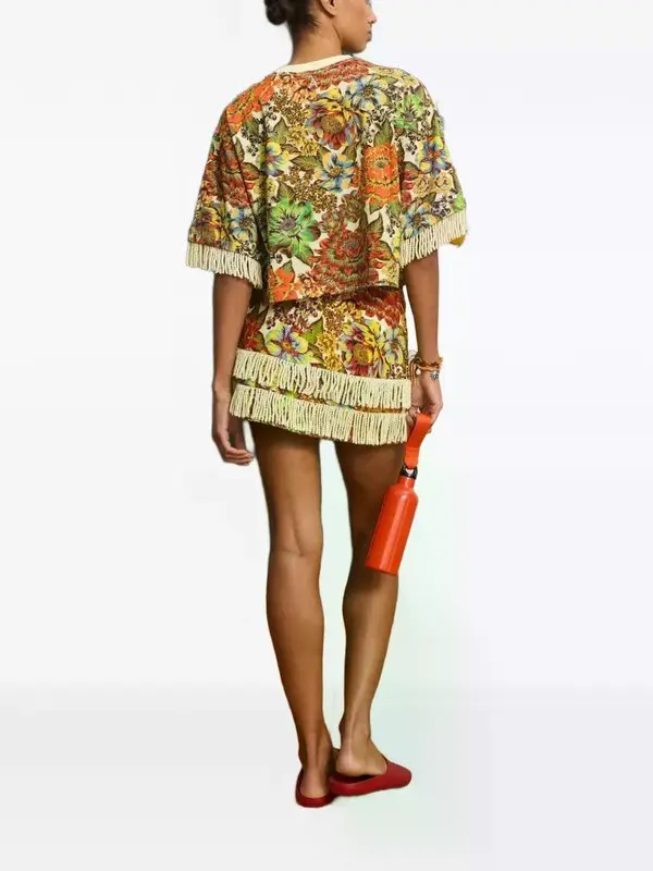 ALEMAIS Floral Print Fringe Trim T-shirt