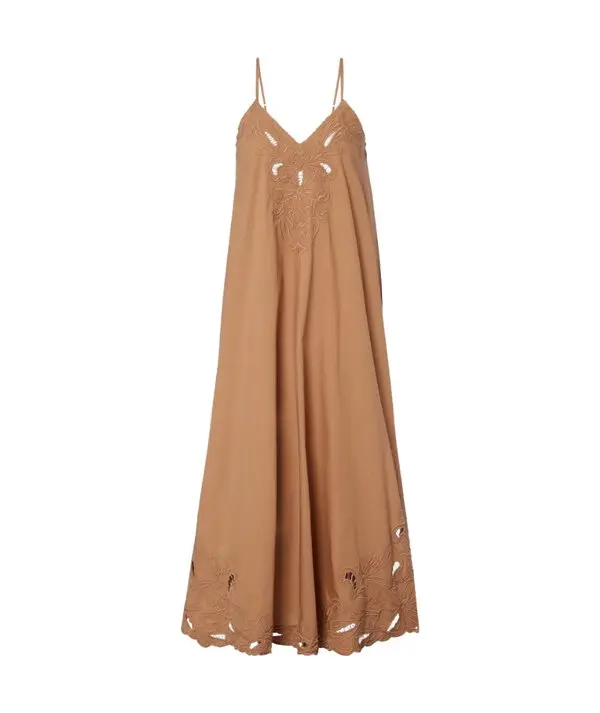 JULIET DUNN Broderie Anglaise Cotton Slip Dress - Brown
