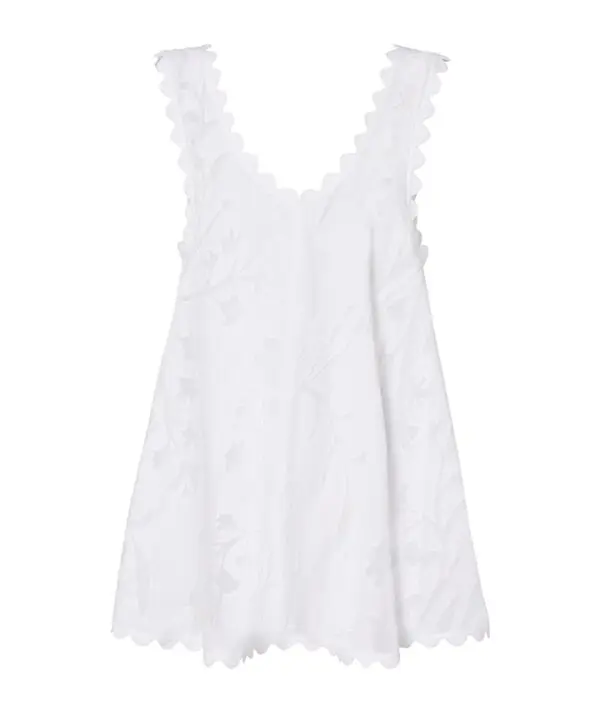 JULIET DUNN Embroidered Scalloped Cotton Mini Dress - White
