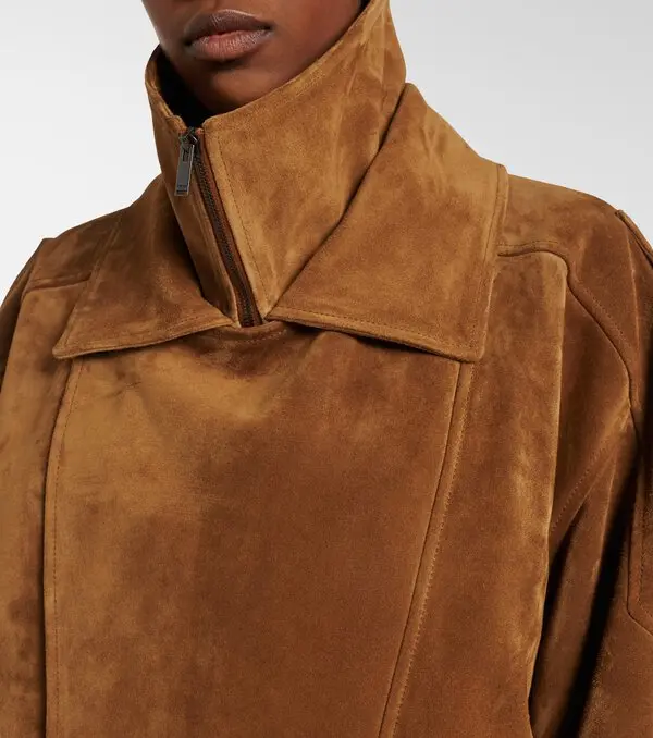 Saint Laurent Suede Belted Jacket - Brown