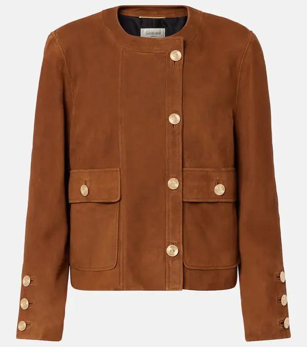 Saint Laurent Suede Belted Jacket - Brown