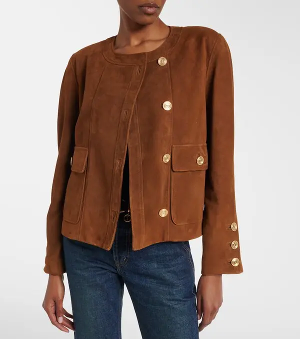 Saint Laurent Suede Belted Jacket - Brown