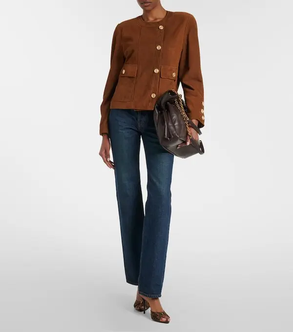 Saint Laurent Suede Belted Jacket - Brown