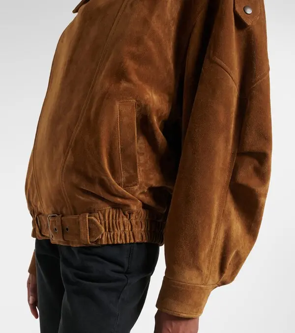 Saint Laurent Suede Belted Jacket - Brown