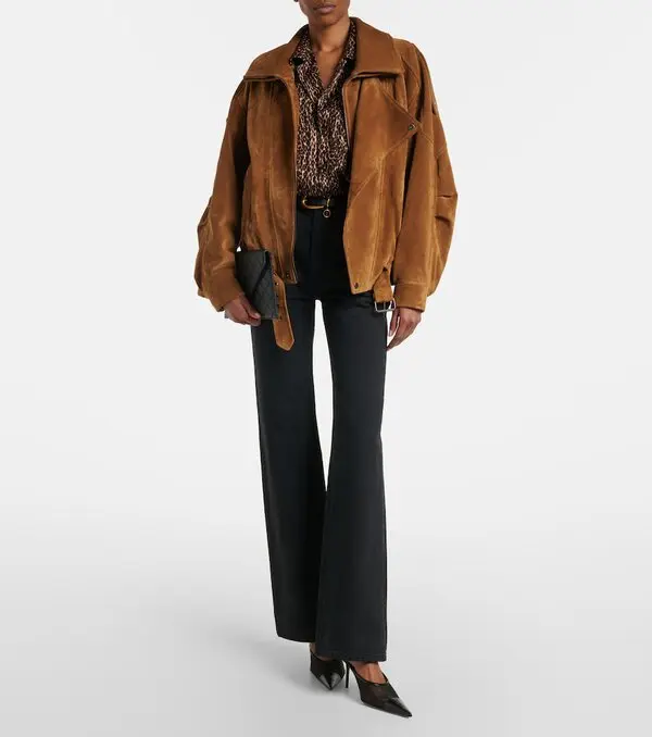 Saint Laurent Suede Belted Jacket - Brown