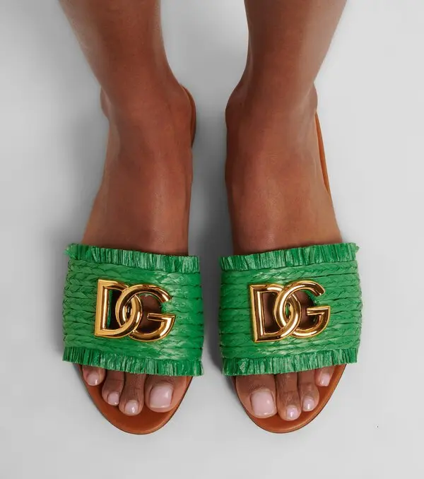 Dolce & Gabbana Raffia Effect Slides - Green