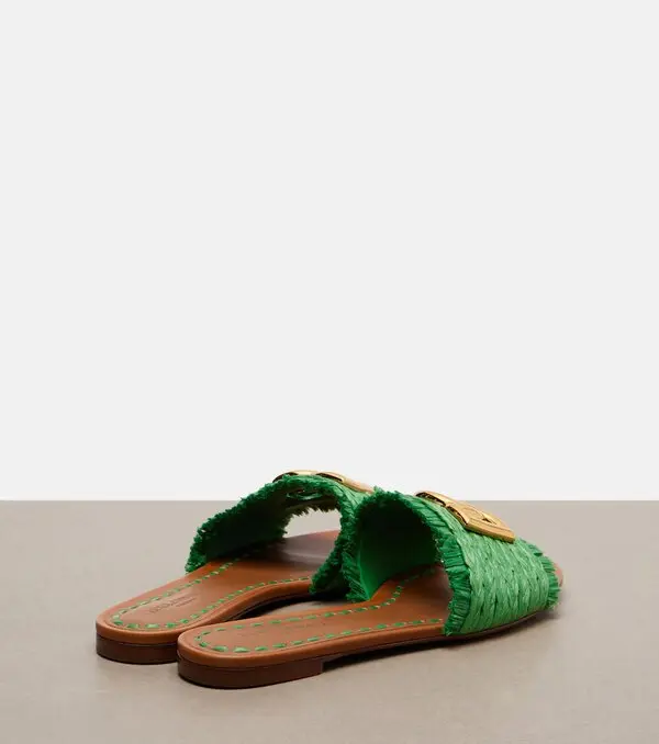 Dolce & Gabbana Raffia Effect Slides - Green