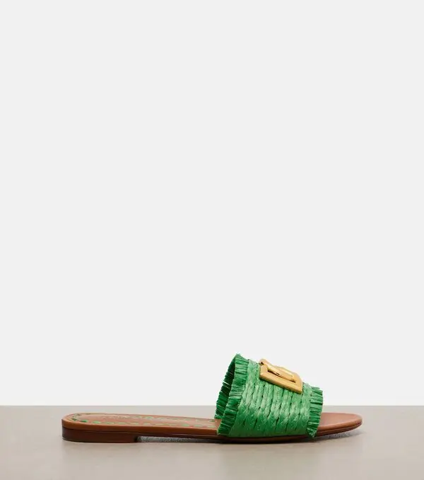 Dolce & Gabbana Raffia Effect Slides - Green