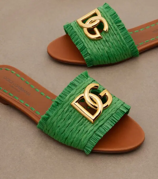 Dolce & Gabbana Raffia Effect Slides - Green