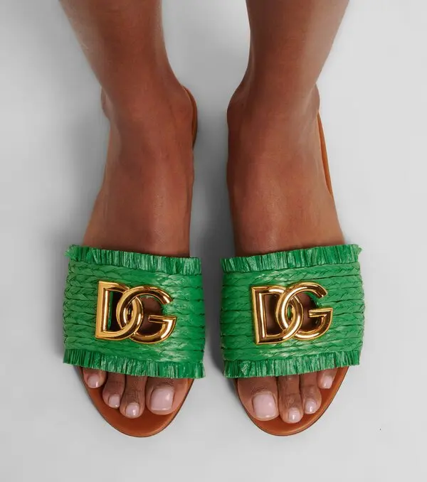 Dolce & Gabbana Raffia Effect Slides - Green