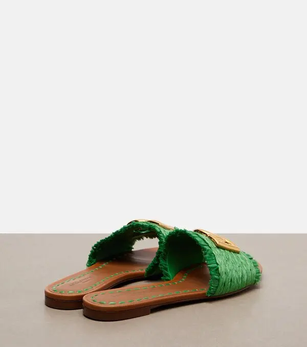 Dolce & Gabbana Raffia Effect Slides - Green