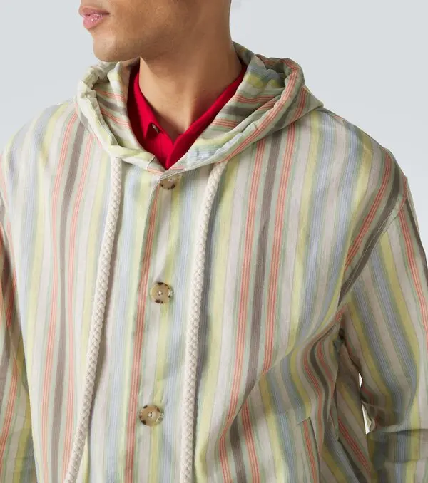 Commas Striped Hooded Hemp And Cotton Jacket