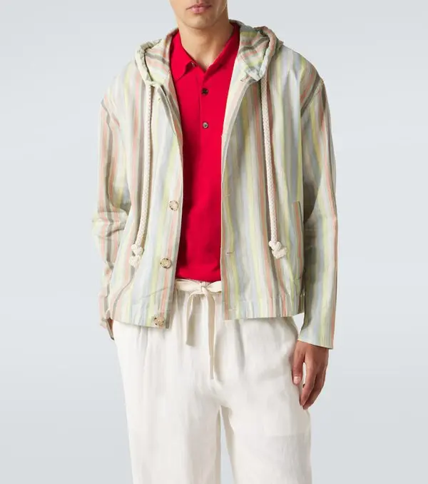 Commas Striped Hooded Hemp And Cotton Jacket