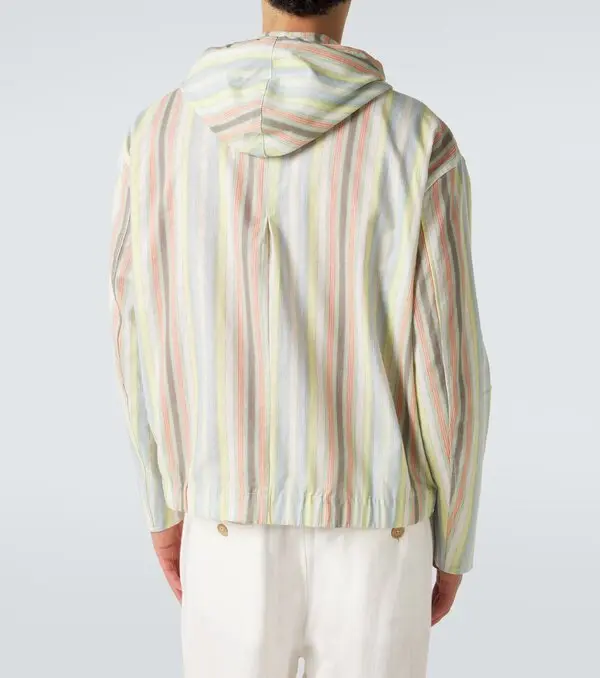Commas Striped Hooded Hemp And Cotton Jacket