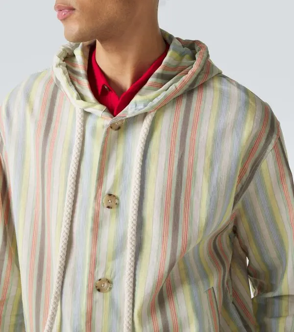Commas Striped Hooded Hemp And Cotton Jacket