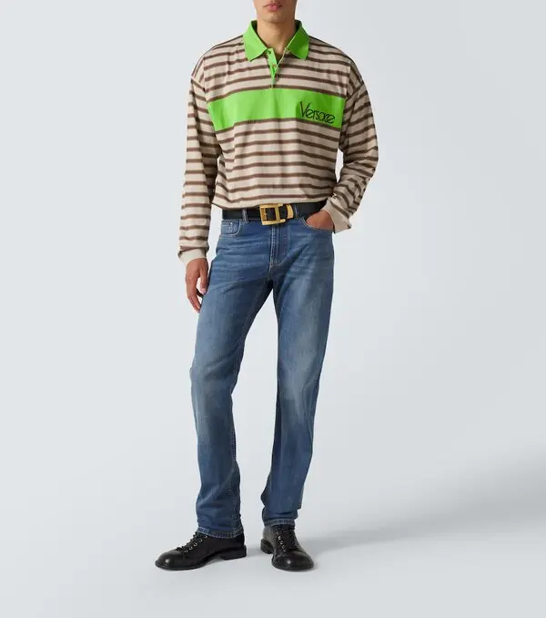 Versace Striped Cotton Jersey Polo Shirt