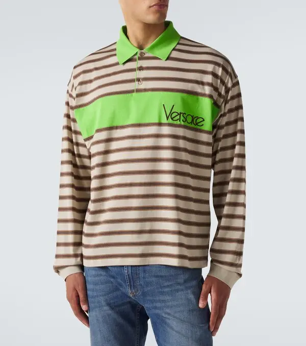 Versace Striped Cotton Jersey Polo Shirt