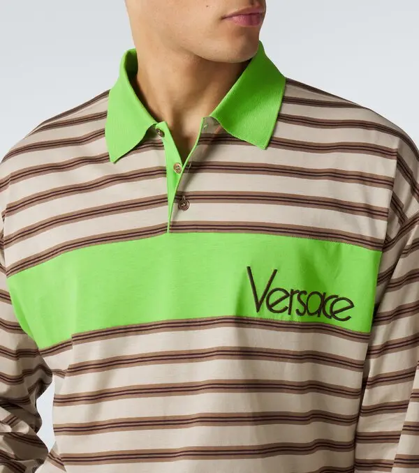 Versace Striped Cotton Jersey Polo Shirt