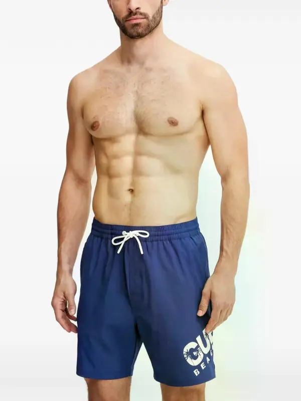 Guess Logo Print Drawstring Swim Shorts - Blue