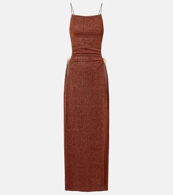 Oseree Lumière Shell Open-back Midi Dress - Brown
