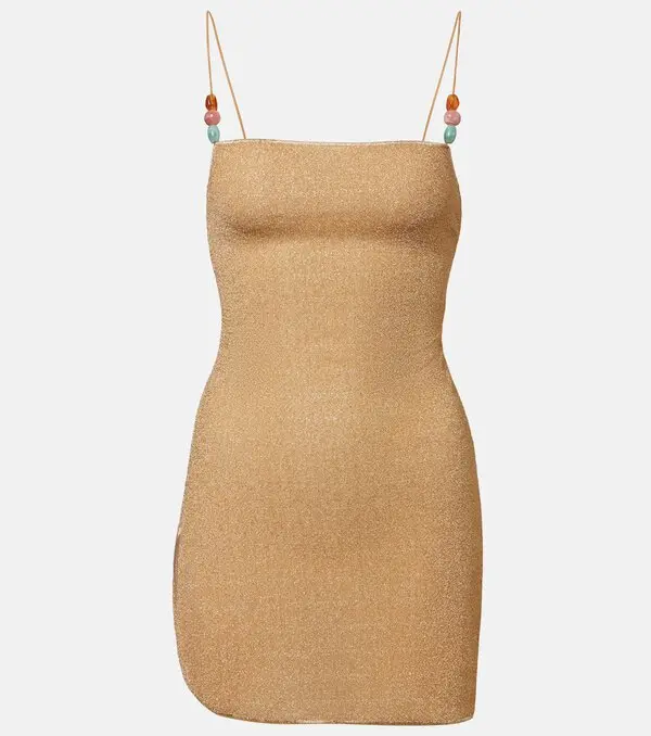 Oseree Lumière Beaded Mini Dress - Gold